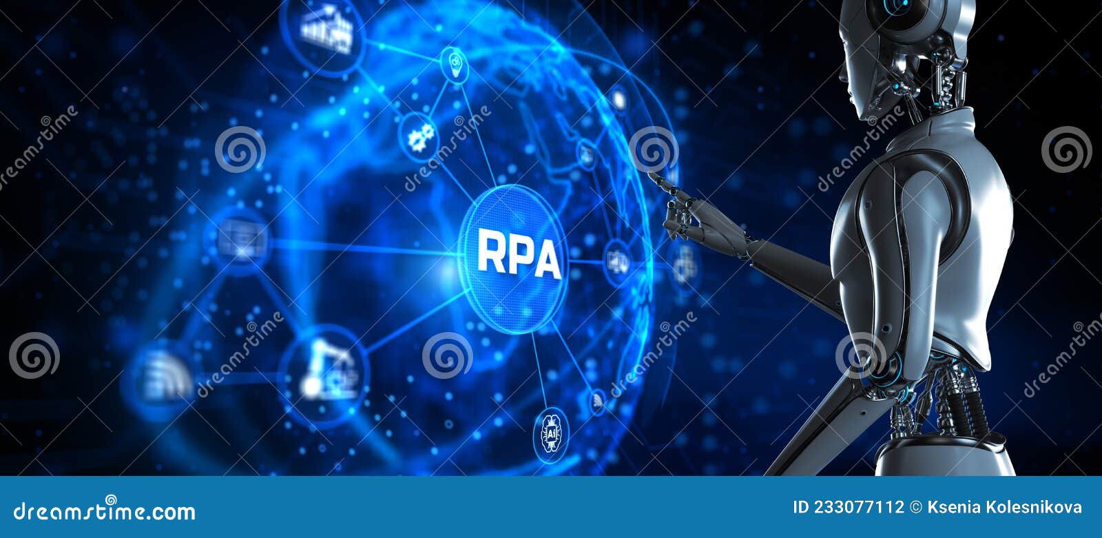 RPA Robotic Process Automation Concept. Robot Pressing Button on Screen 3d Render Stock ...