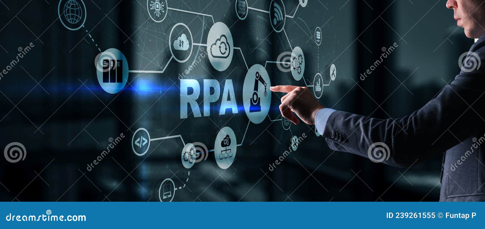 RPA. Robotic Process Automation Concept on Virtual Screen Stock Image ...