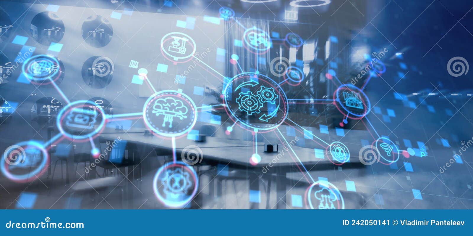 RPA. Robotic Process Automation on Modern City Abstract Background ...