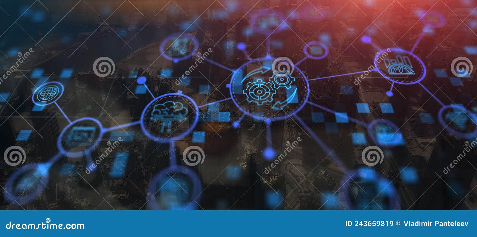 RPA. Robotic Process Automation on Modern City Abstract Background ...