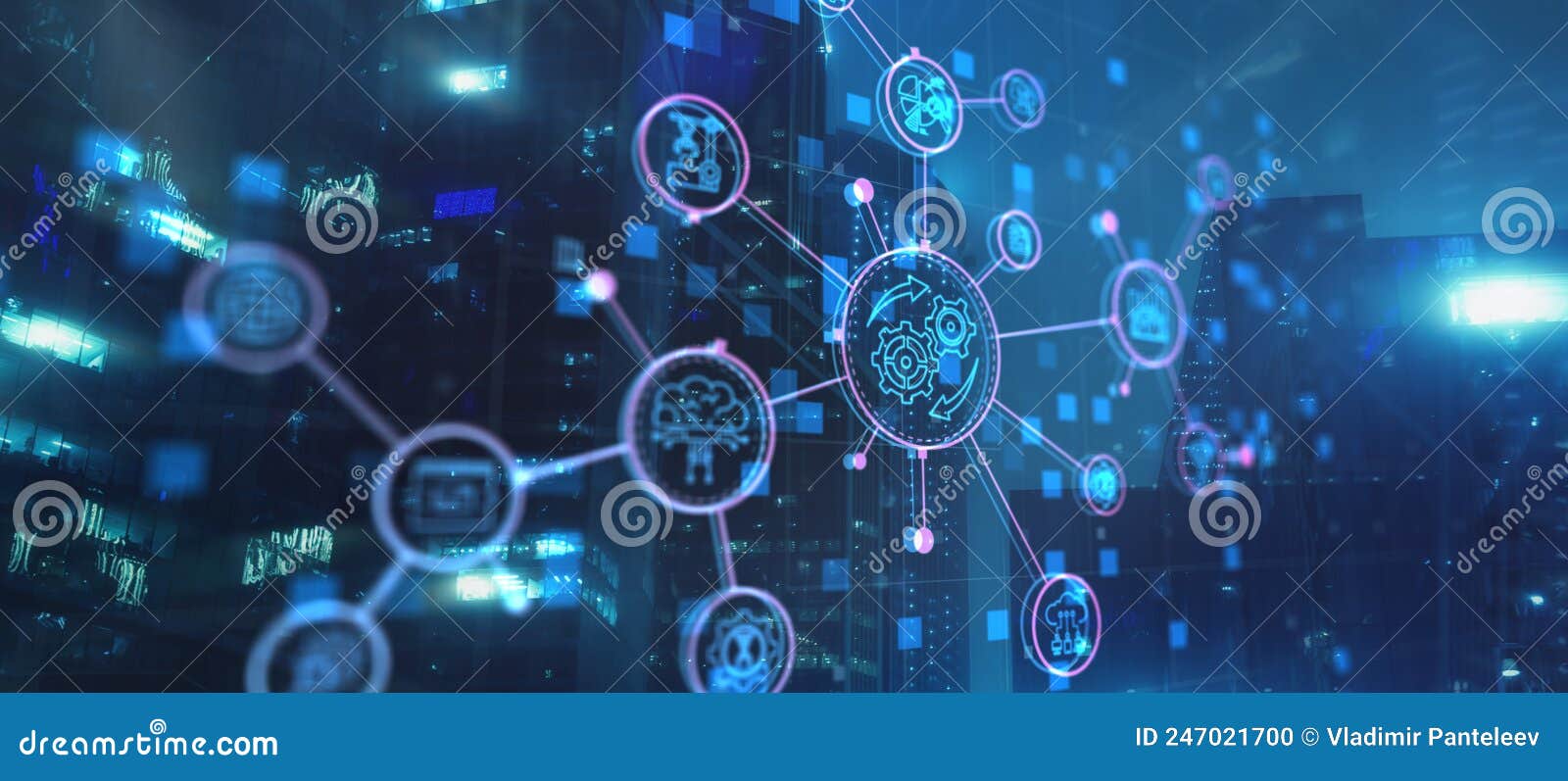 RPA. Robotic Process Automation on Modern City Abstract Background ...