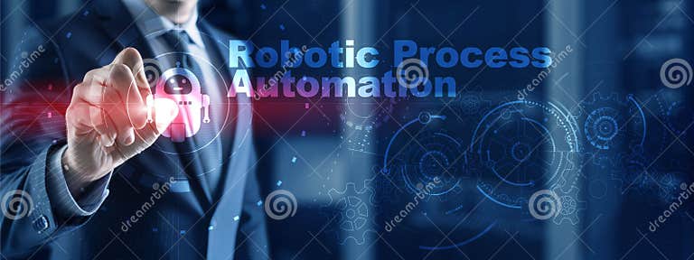 RPA Robotic Process Automation. Technology Concept on Virtual Screen ...