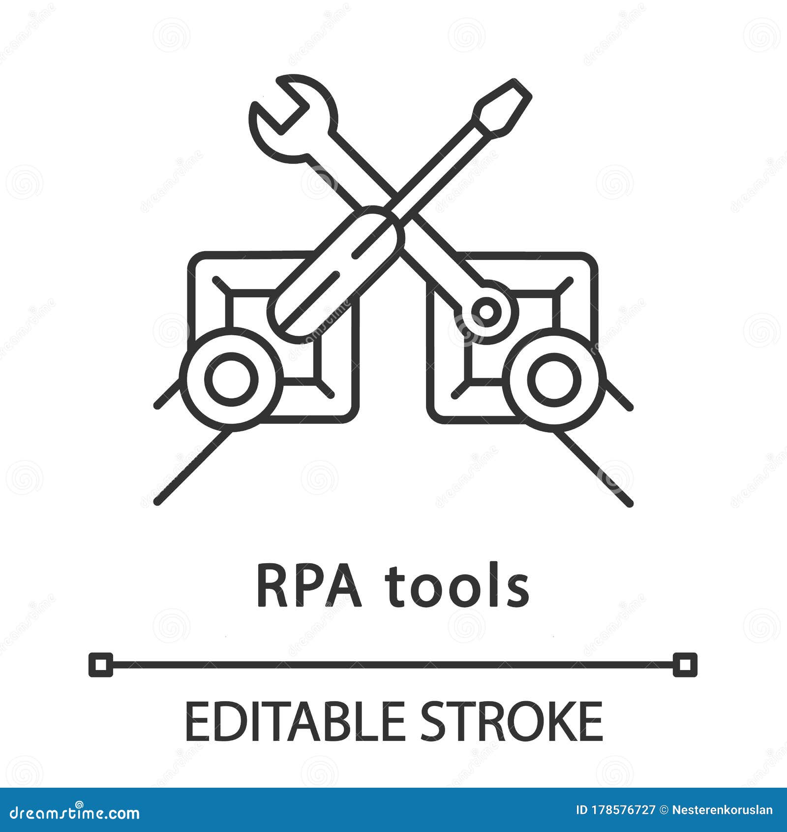 RPA tools linear icon stock vector. Illustration of robot - 178576727
