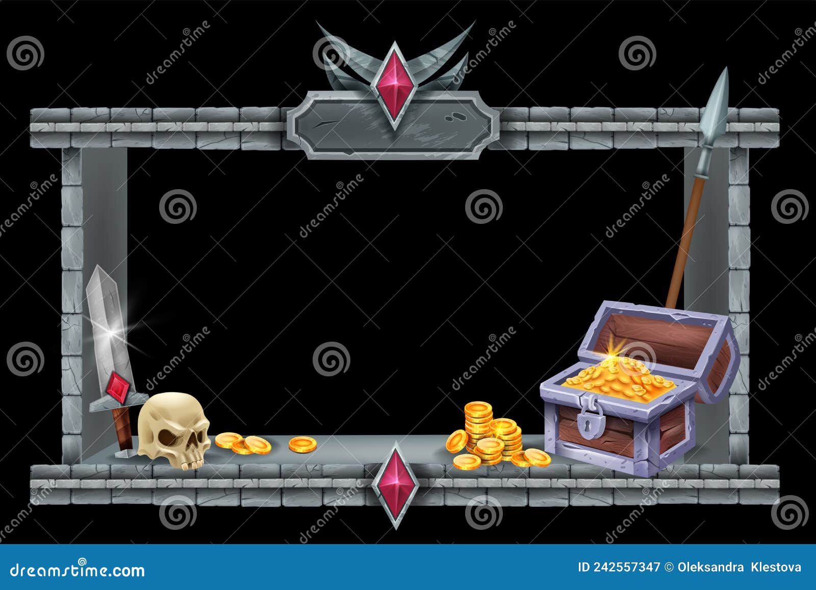 Stone Game Frame, Vector UI Rock Screen Design Element, Medieval Castle ...