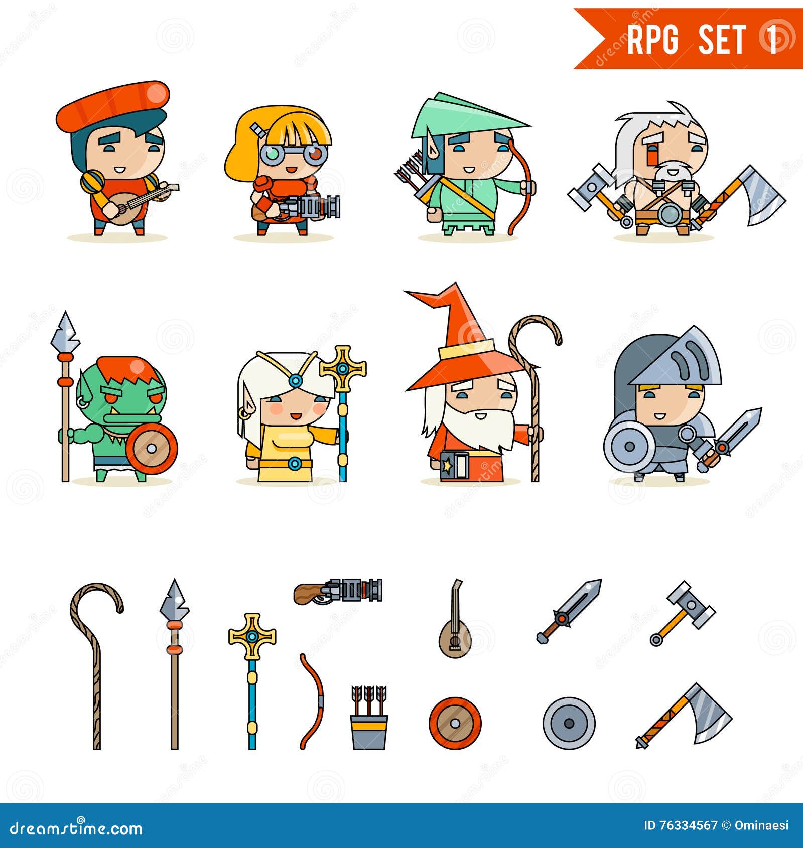 RPG Game Fantasy Character Vector Icons Set Illustration Stock Vector ...