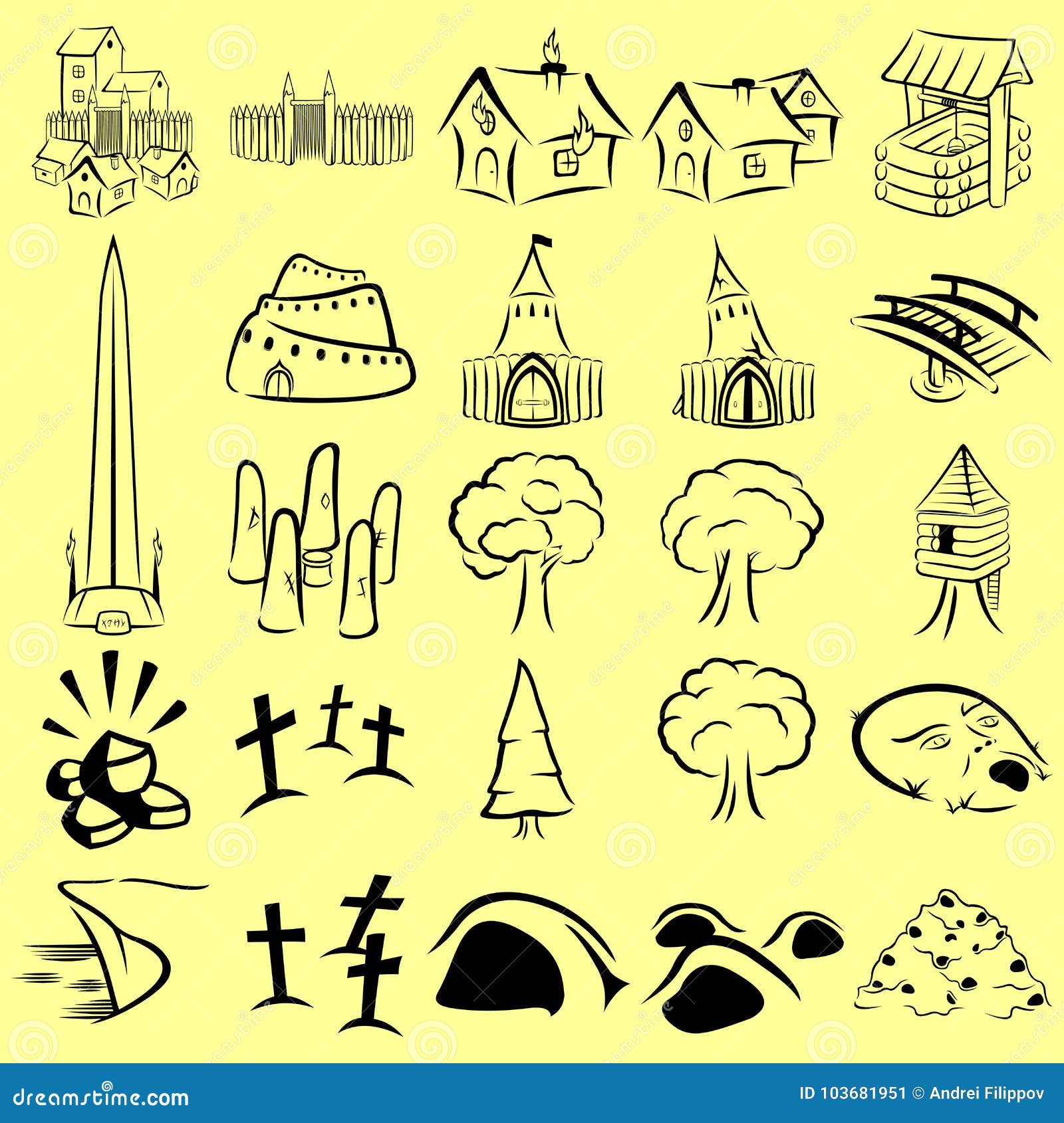 RPG map icons set stock vector. Illustration of building - 103681951