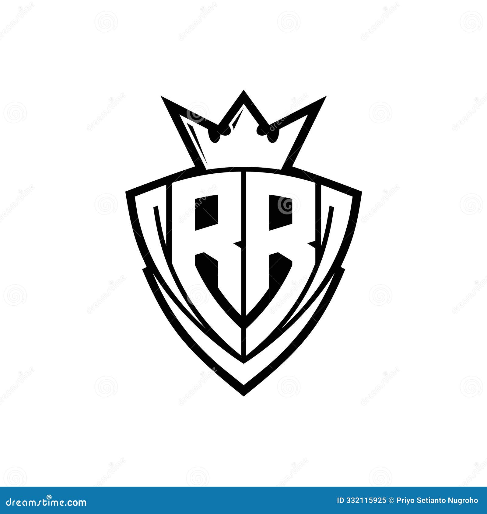 RR Letter Logo with Sharp Triangle Shield Shape with Crown Inside White ...