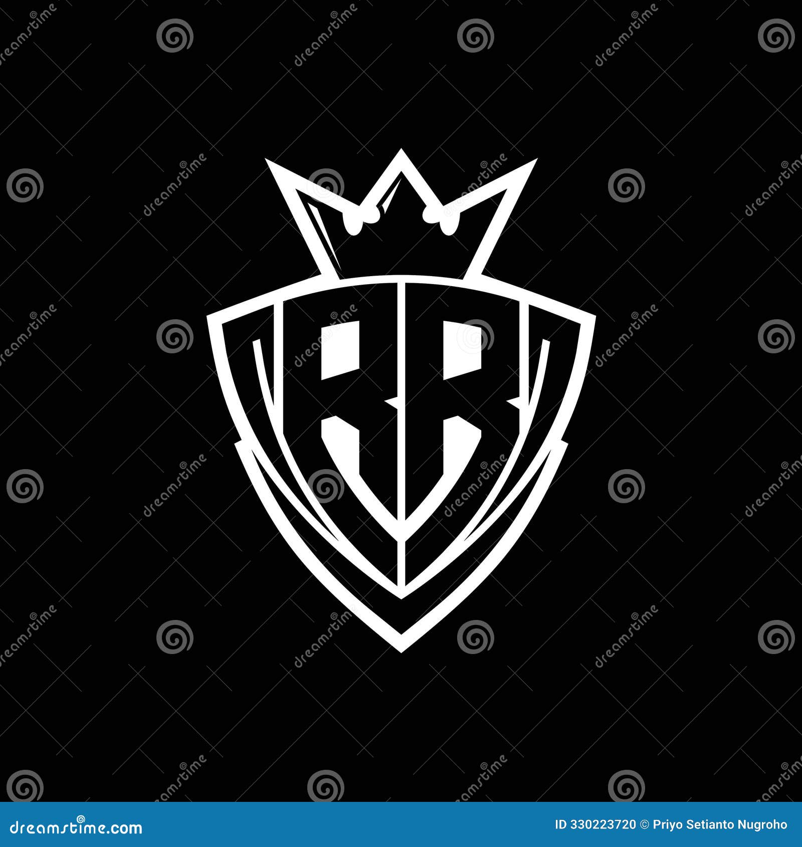 RR Letter Logo with Sharp Triangle Shield Shape with Crown Inside White ...