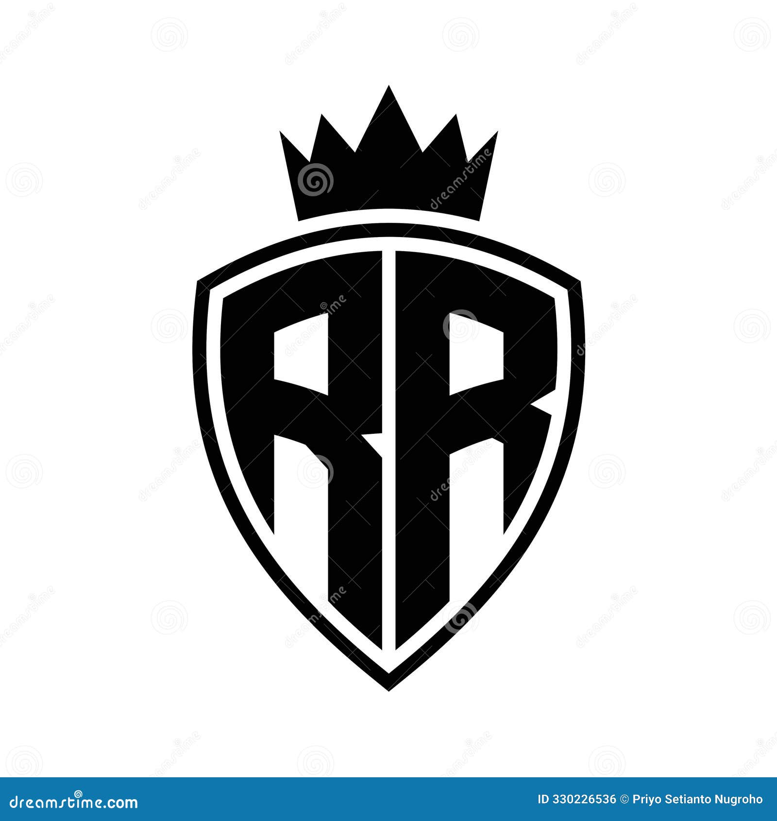 RR Letter Monogram Shield and Crown Outline Shape with Black and White ...