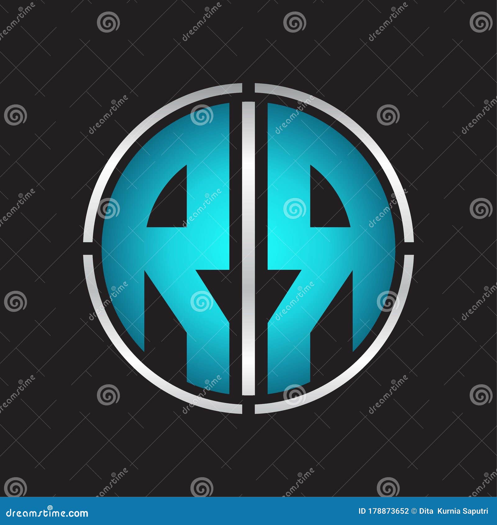 RR Logo Initial with Circle Line Cut Design Template on Blue Colors ...