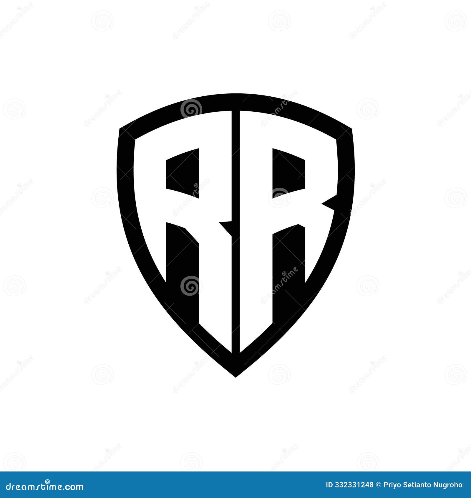 RR Monogram Logo with Bold Letters Shield Shape with Black and White ...