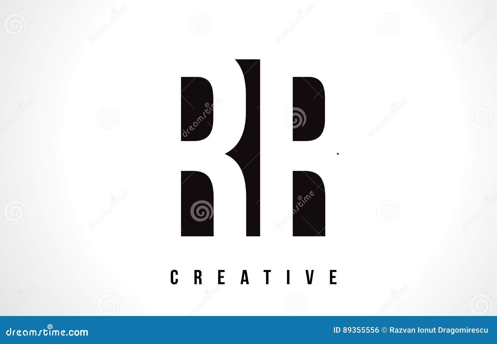 RR R White Letter Logo Design with Black Square. Stock Vector ...
