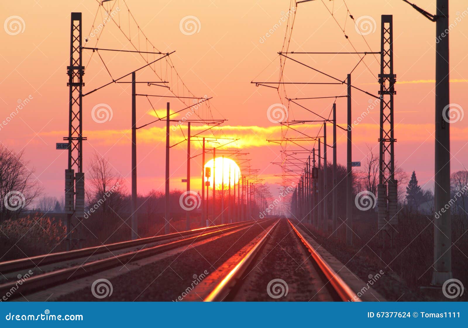 Rrailroad at a sunset stock photo. Image of railway, line - 67377624