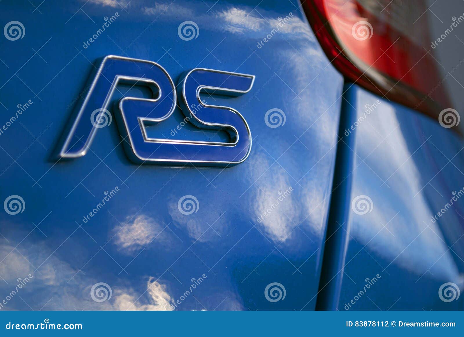 RS logo on blue car editorial photography. Image of focus - 83878112