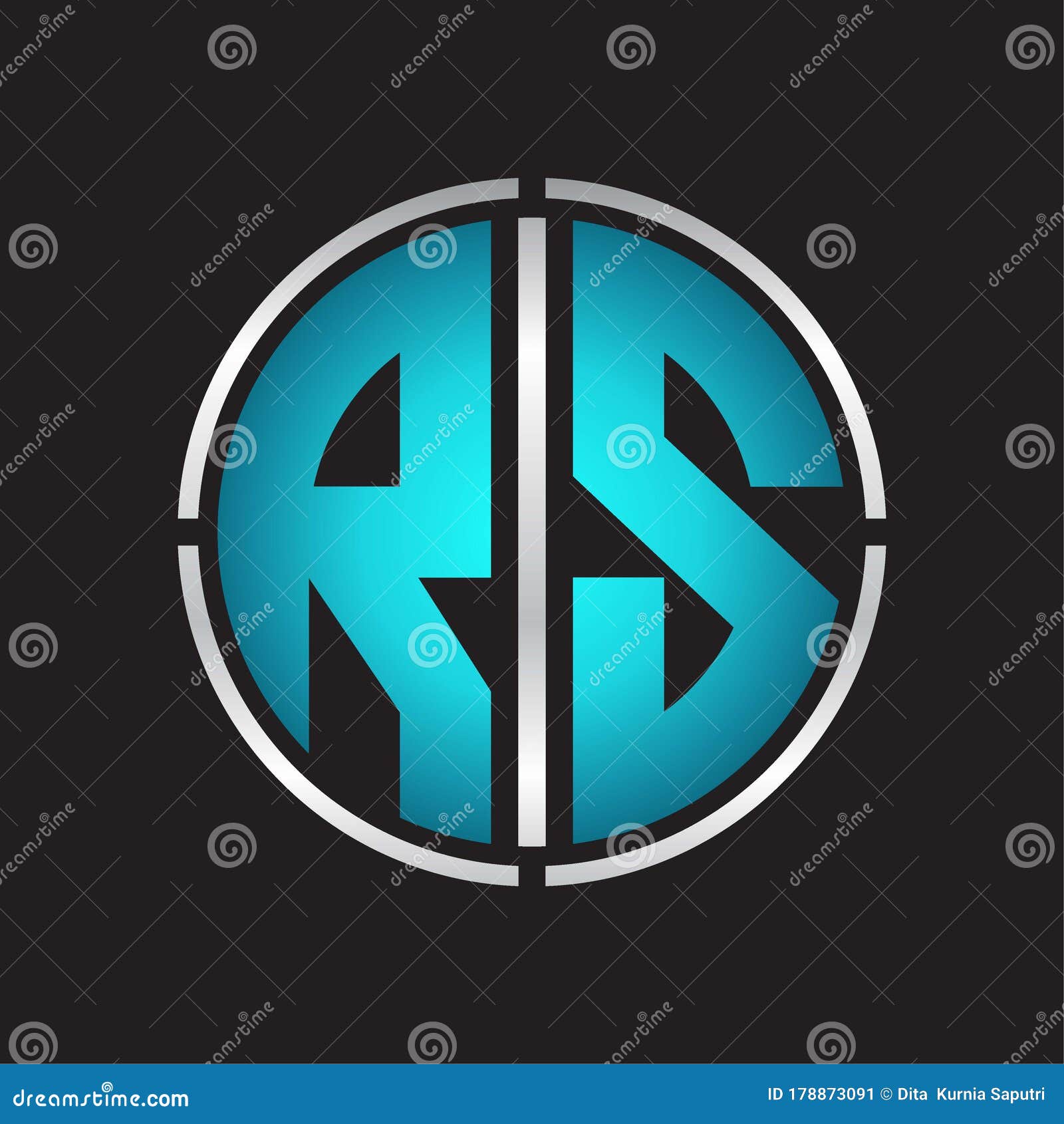 RS Logo Initial with Circle Line Cut Design Template on Blue Colors ...