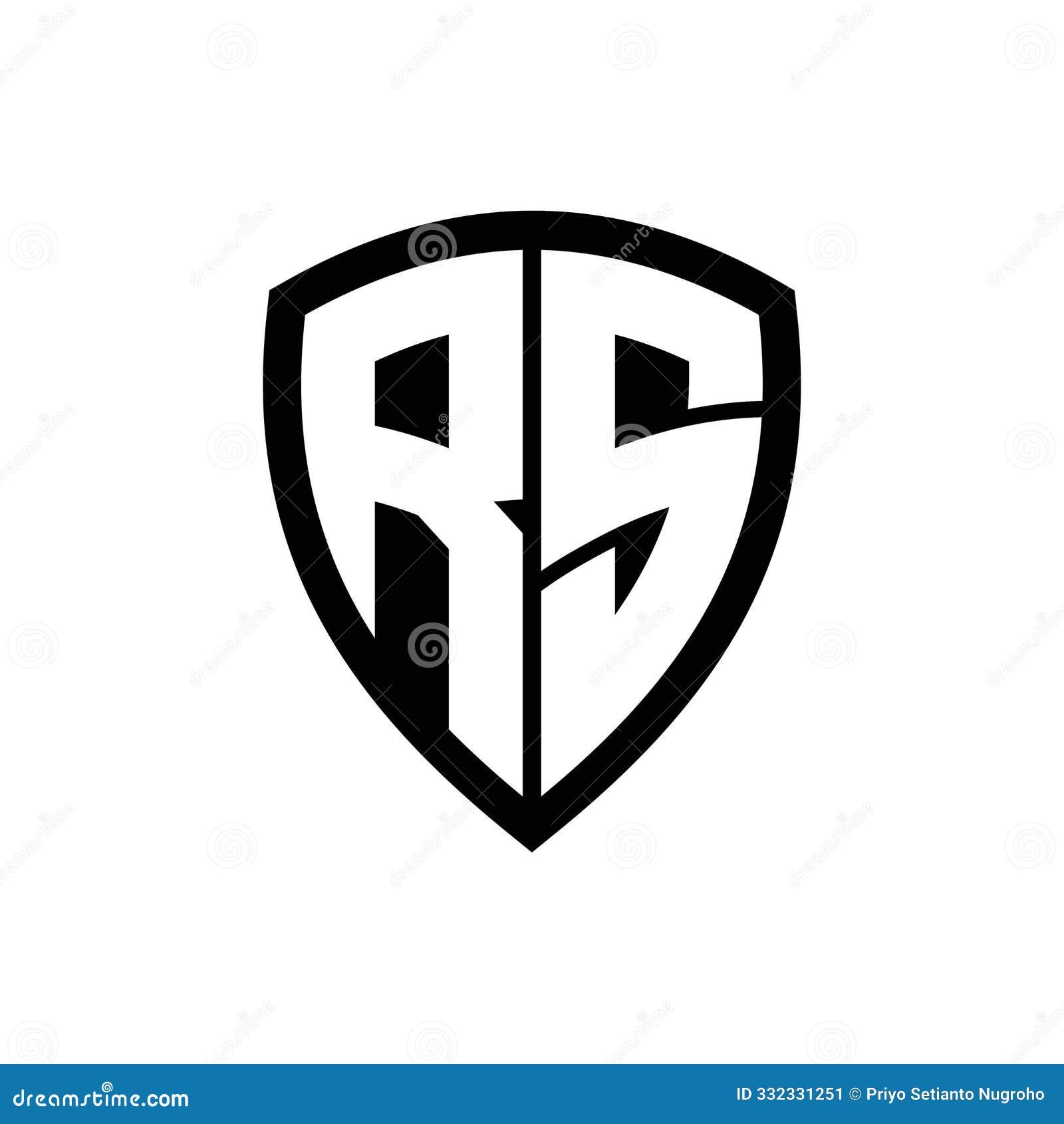 RS Monogram Logo with Bold Letters Shield Shape with Black and White ...