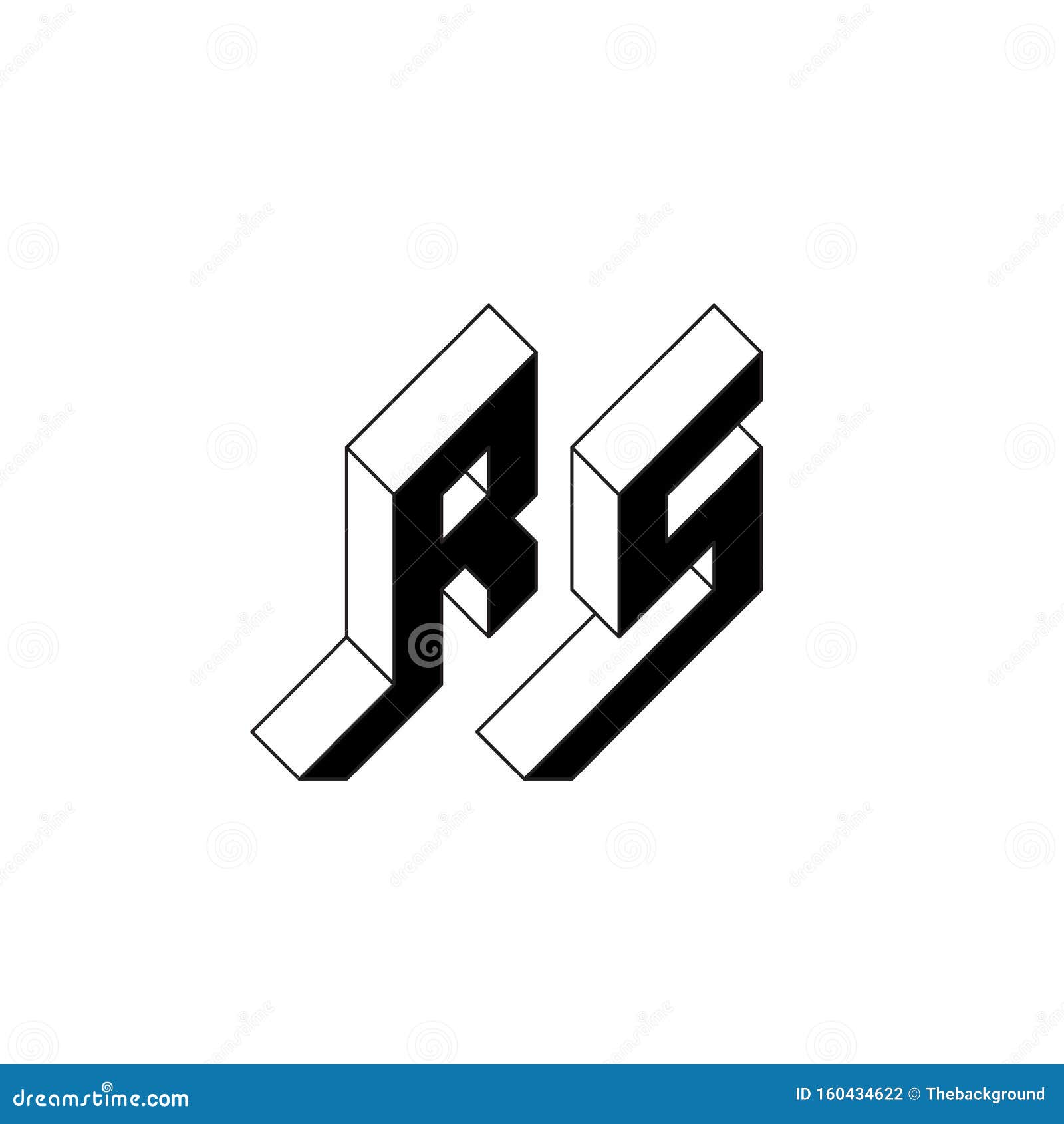 RS - Monogram or Logotype. Isometric 3d Font for Design. Vector Volume ...