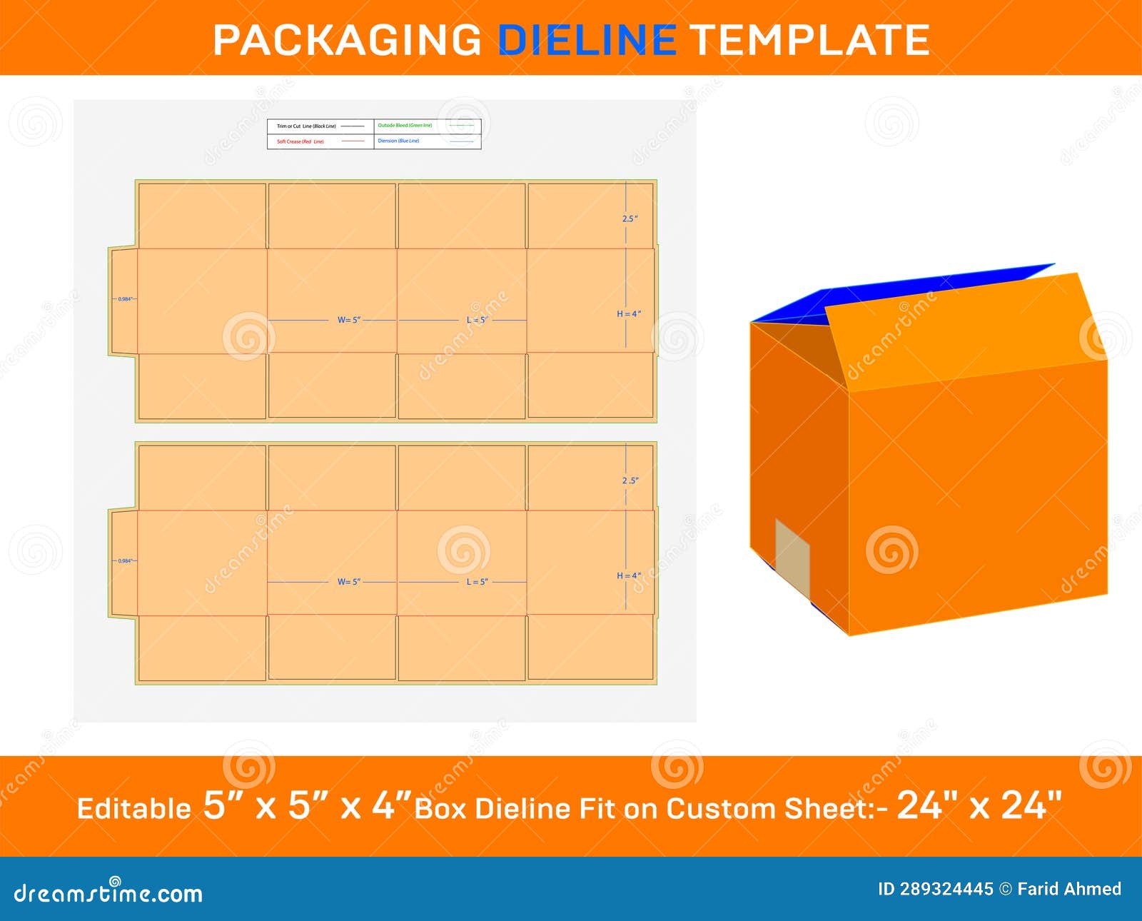 RSC Shipping Carton Box, Die Line Template, 5x5x4 Stock Vector ...
