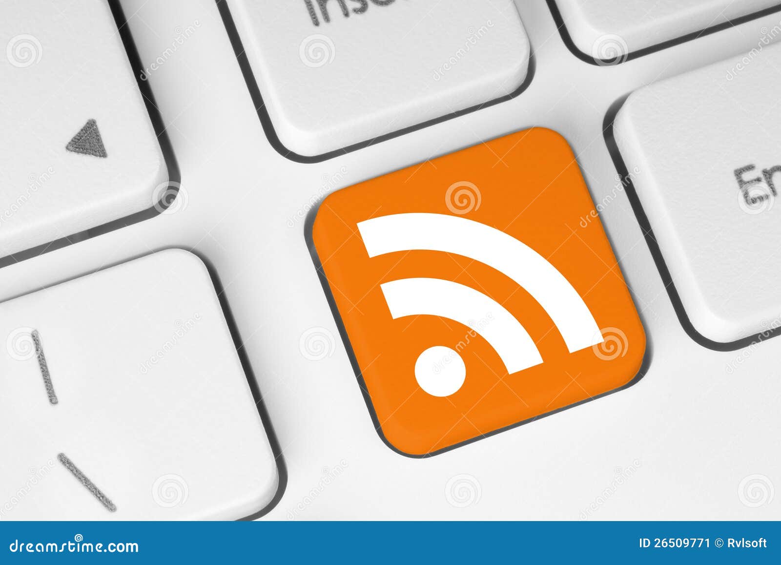 RSS button on keyboard stock image. Image of communication - 26509771