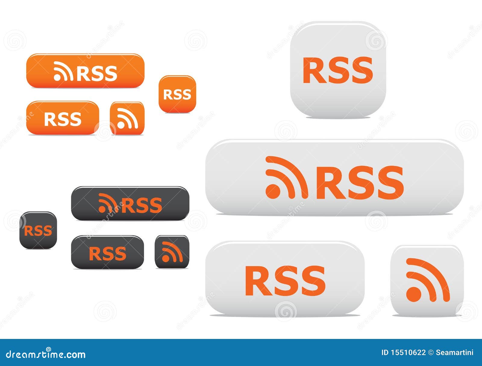 Rss buttons and symbols stock vector. Illustration of white - 15510622