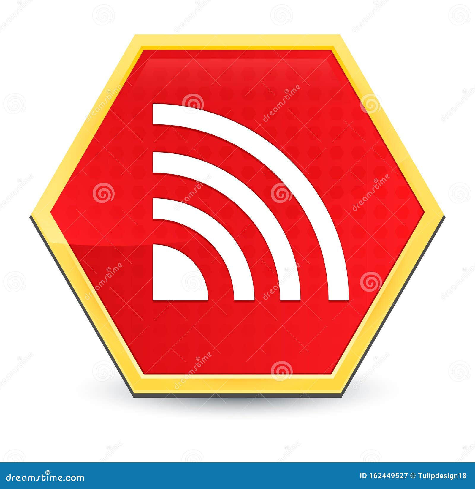 RSS Feed Icon Abstract Red Hexagon Button Bright Yellow Frame Elegant ...