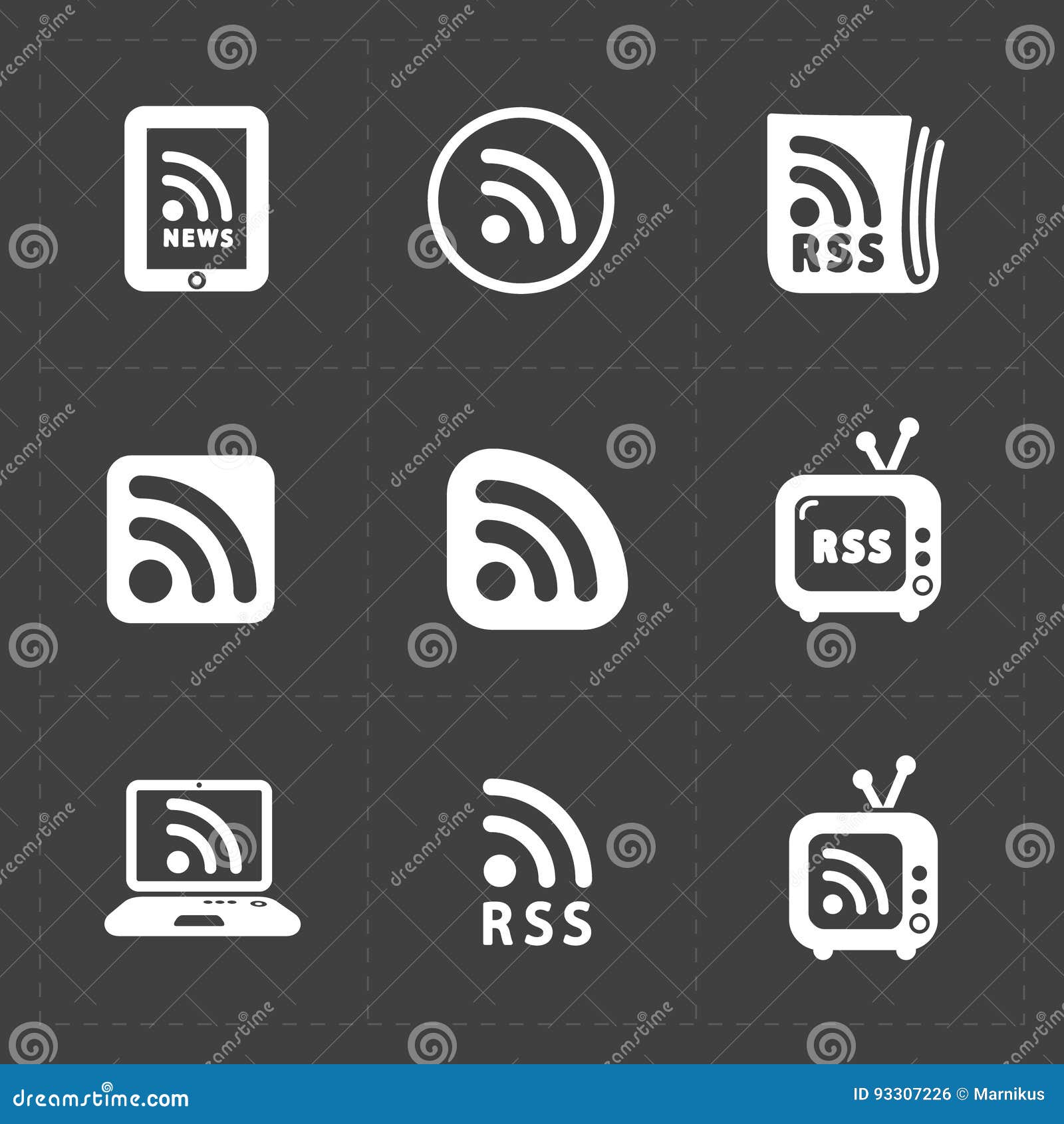 RSS Sign Icons. RSS Feed Symbols on Black Background Stock Vector ...