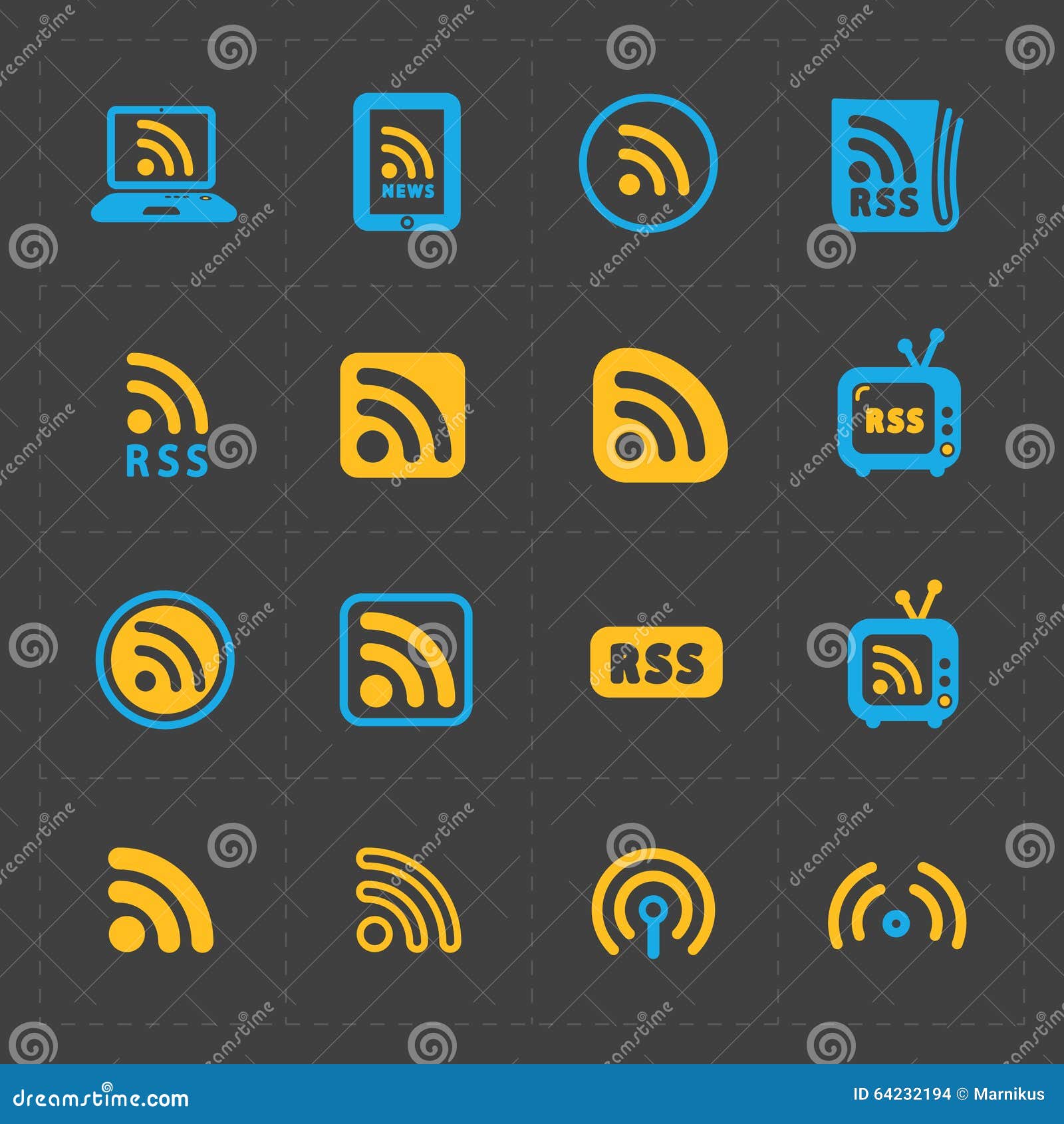 RSS Sign Icons. RSS Feed Symbols on Black Stock Vector - Illustration ...