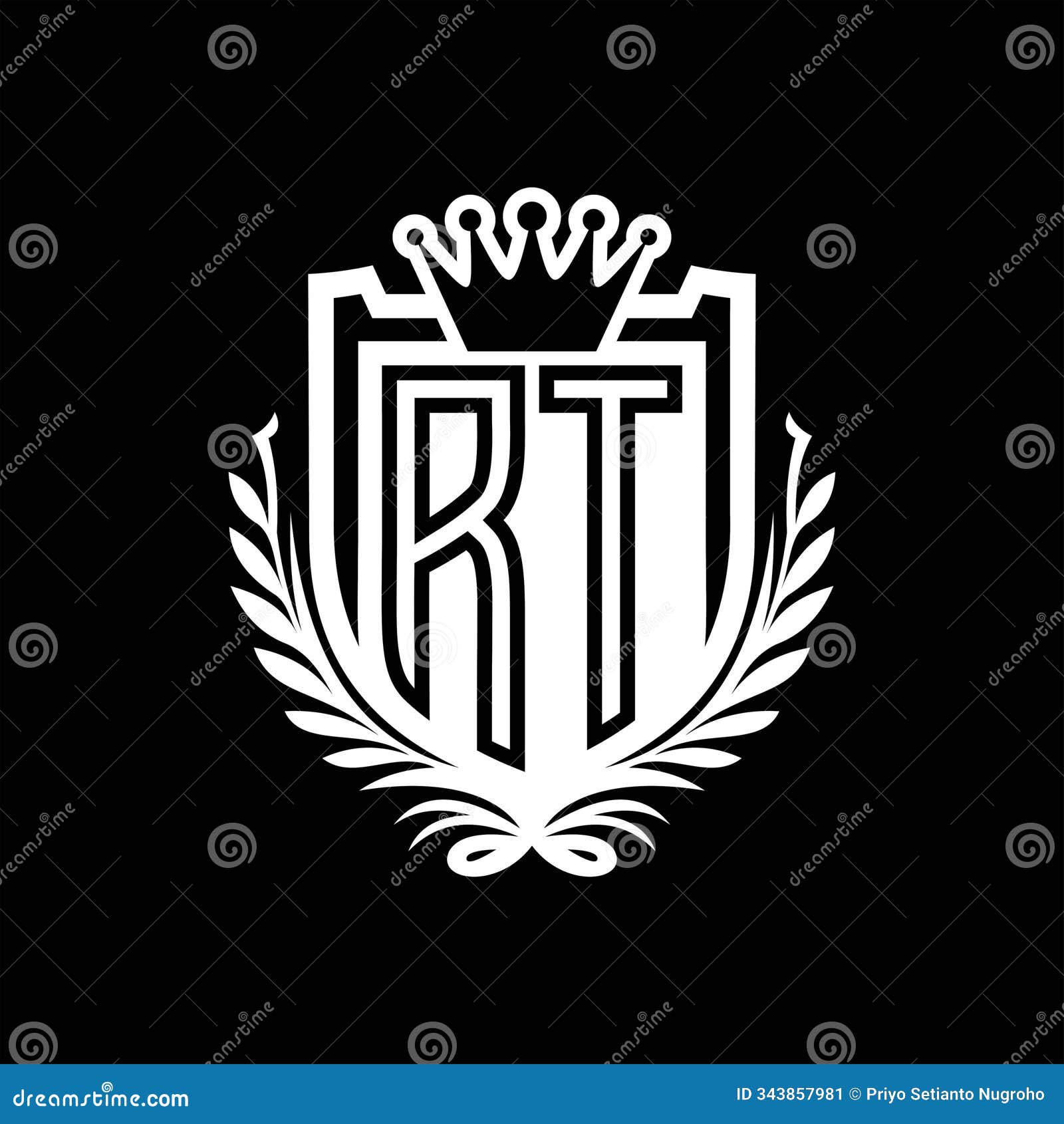 RT Letter Logo Heraldic Shield Shape With Crown On Black Background ...