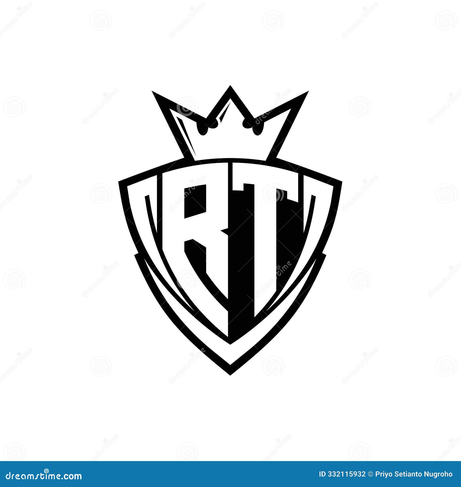 RT Letter Logo with Sharp Triangle Shield Shape with Crown Inside White ...