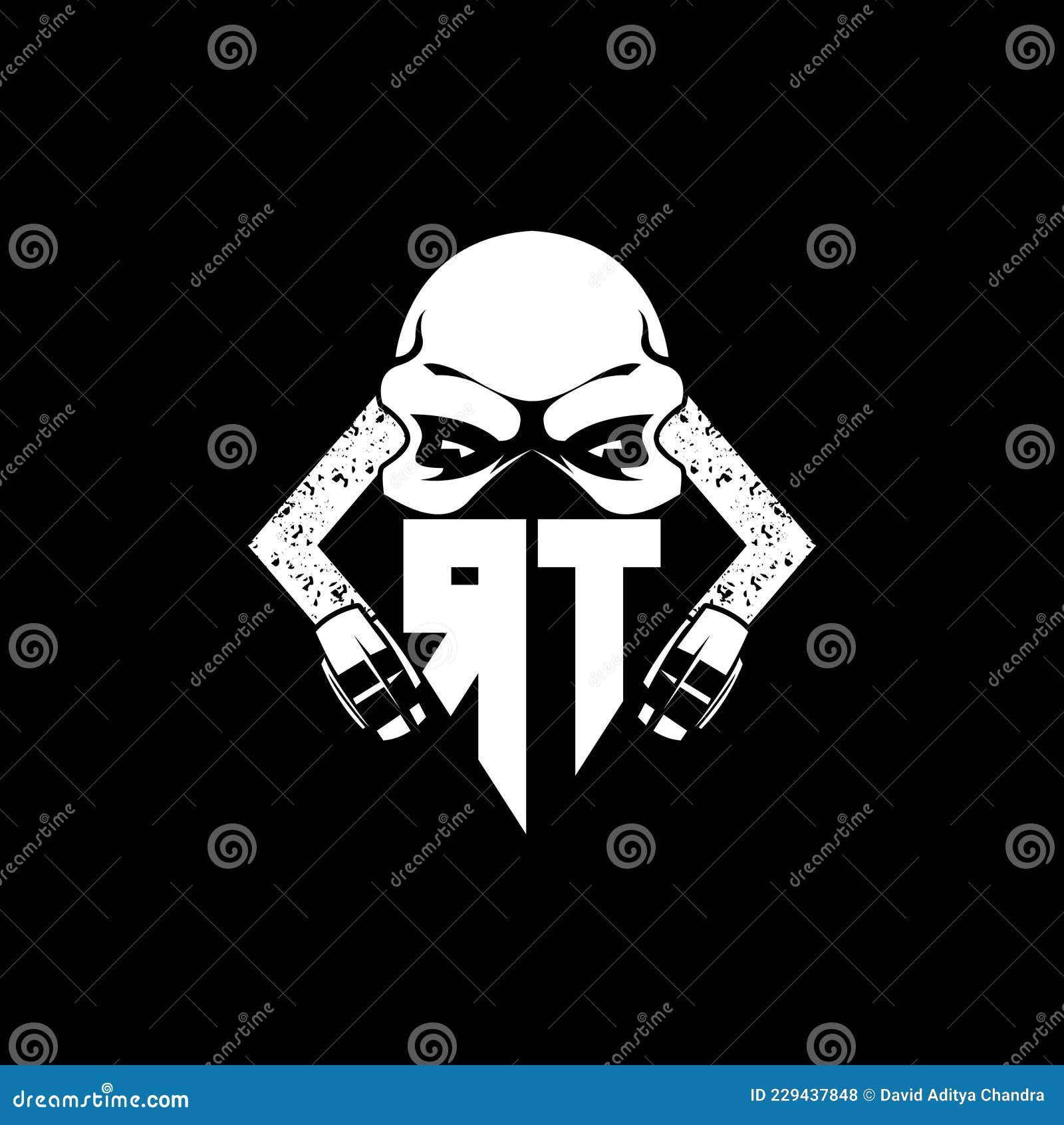 RT Initial Gaming ESport Skull Mask Style Stock Vector - Illustration ...