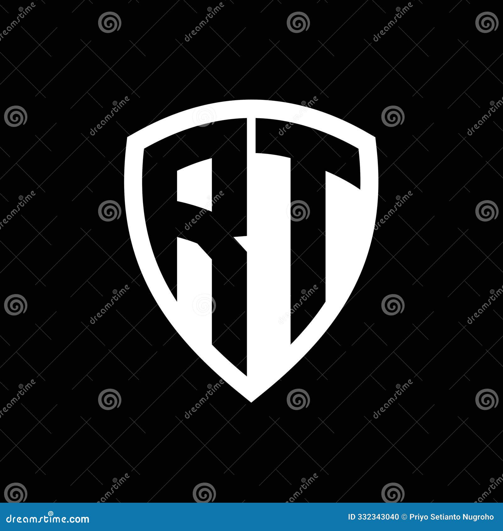 RT Monogram Logo with Bold Letters Shield Shape with Black and White ...