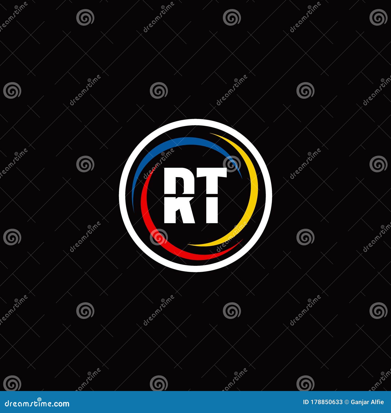 RT Monogram Logo Isolated on Circle Shape with 3 Slash Colors Rounded ...