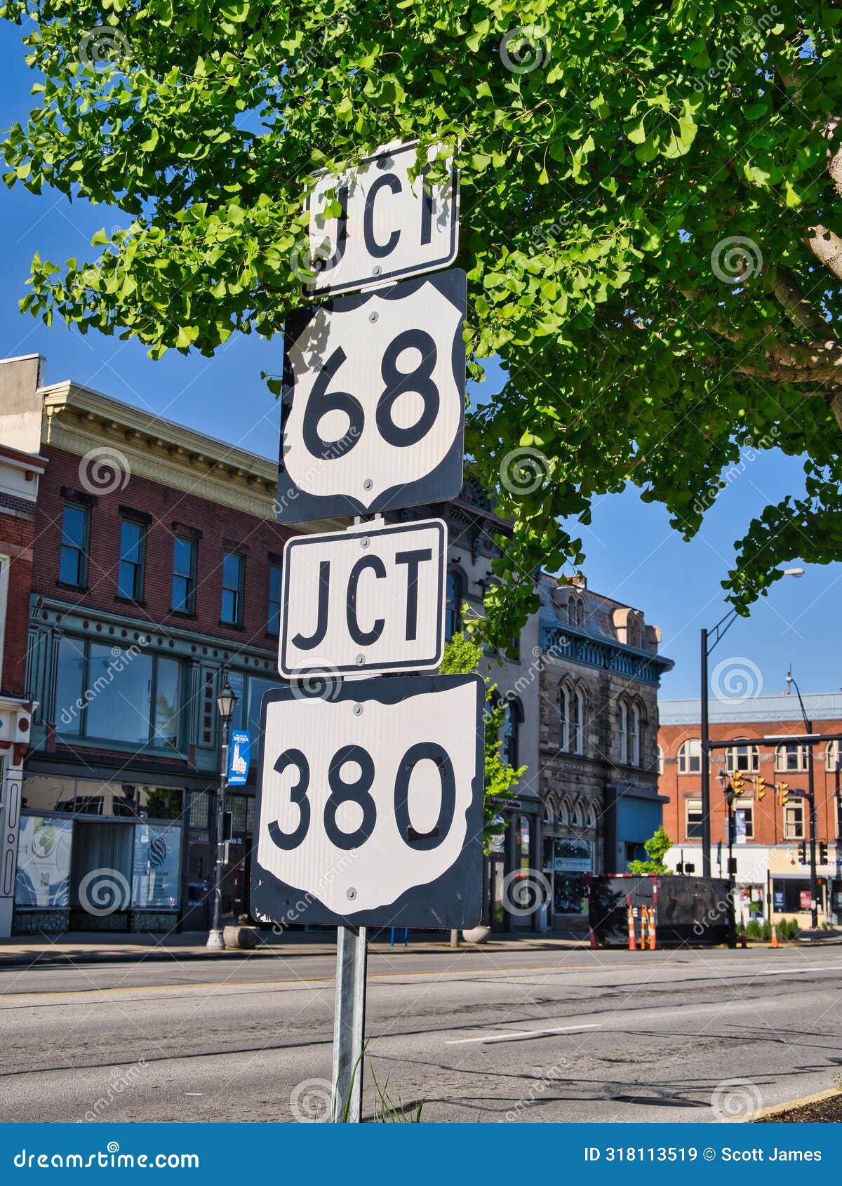 Rt 68 and 380 Road Sign in Downtown in Xenia, Ohio. Editorial Stock ...