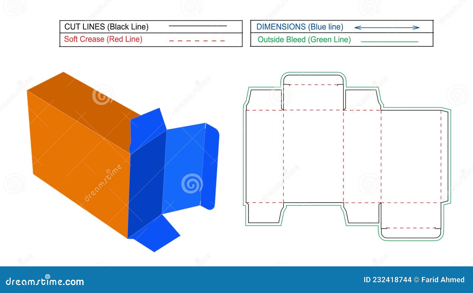 Reverse Tuck End Boxes Dieline Template And 3D Render Box Vector ...
