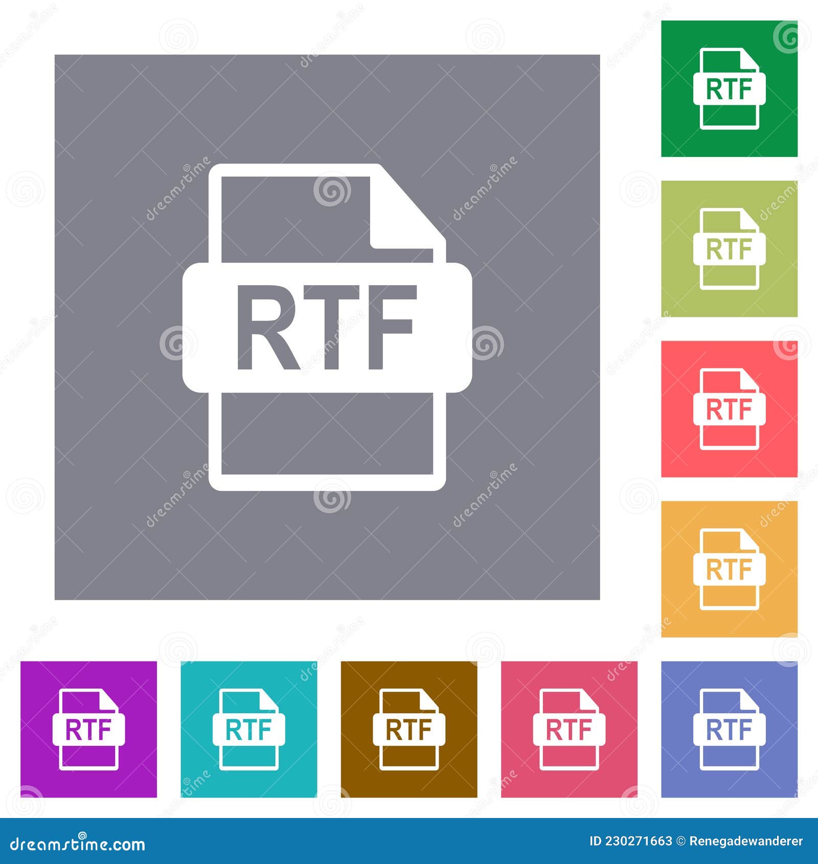 RTF File Format Square Flat Icons Stock Vector - Illustration of ...