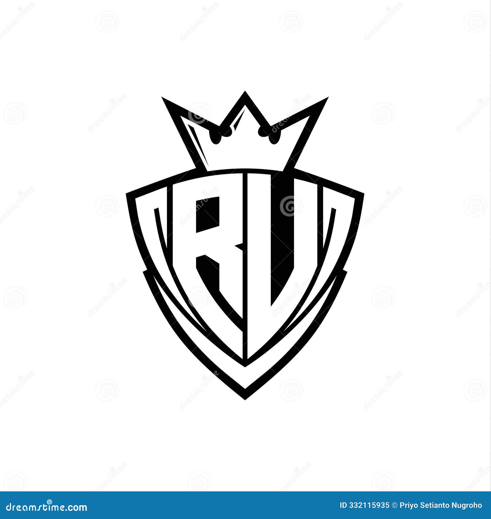 RU Letter Logo With Sharp Triangle Shield Shape With Crown Inside White ...