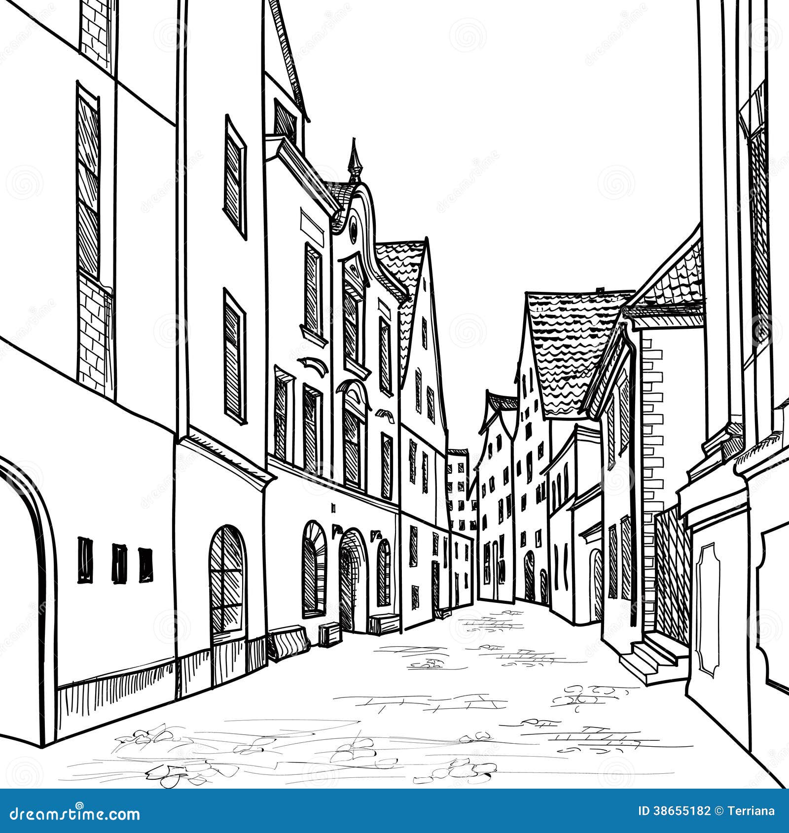 Rua Acolhedor Pedestre Na Perspectiva. Ilustração do Vetor - Ilustração ...