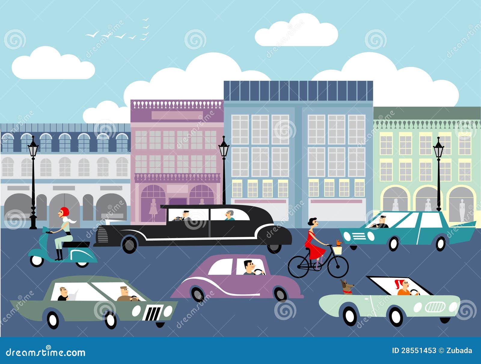 Rua movimentada ilustração do vetor. Ilustração de estilo - 28551453