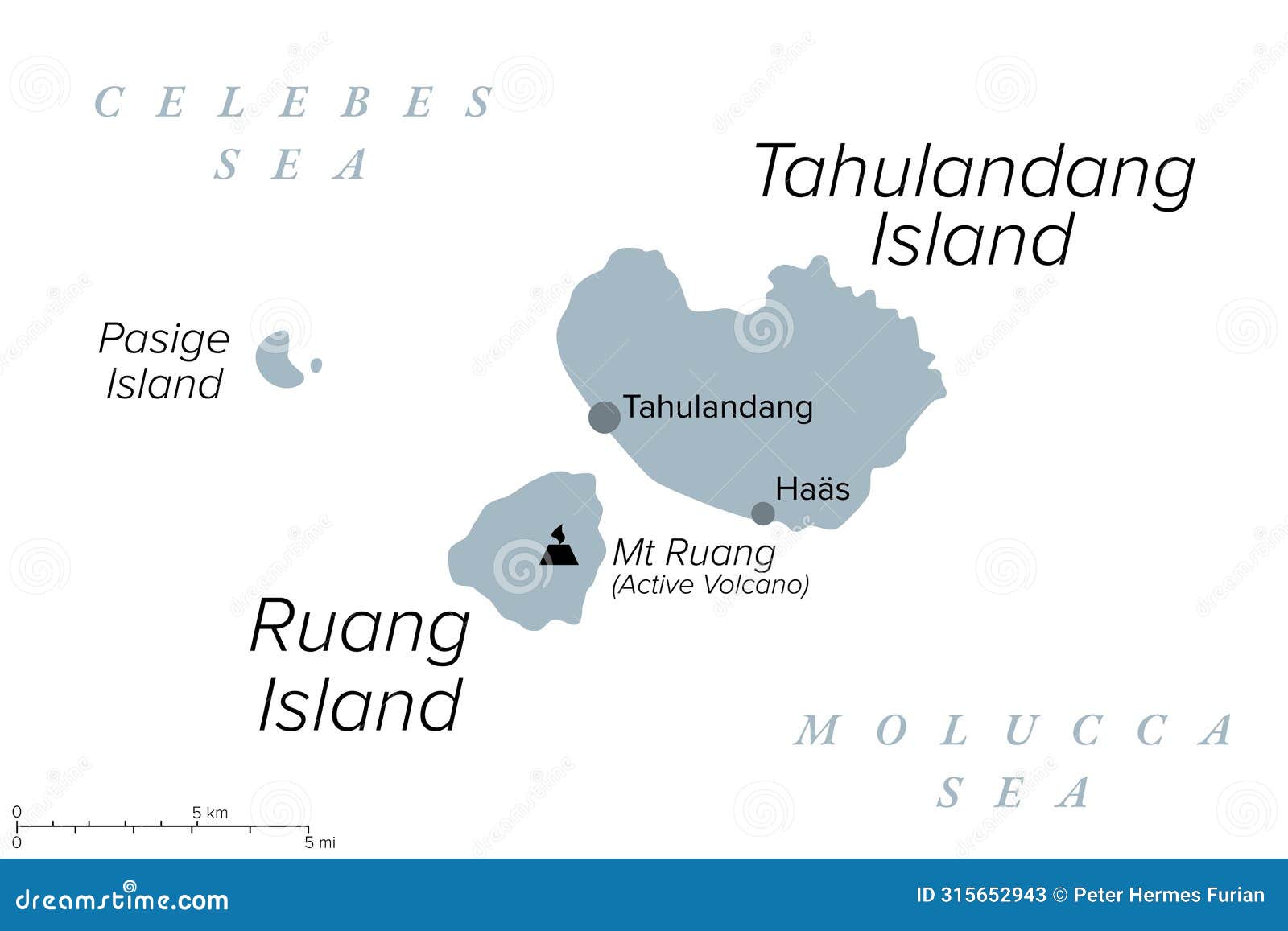 Ruang, An Active Indonesian Volcanic Island, Political Map Vector ...