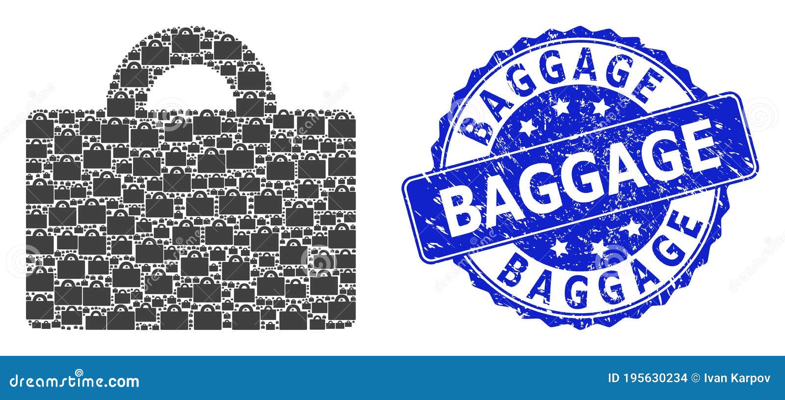 Rubber Baggage Round Seal Stamp and Recursion Baggage Icon Mosaic Stock ...
