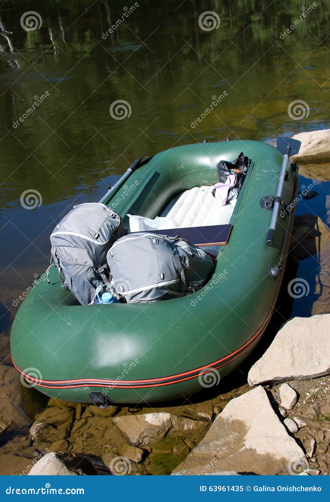 Rubber Boat on Coast of the River Stock Image - Image of water ...