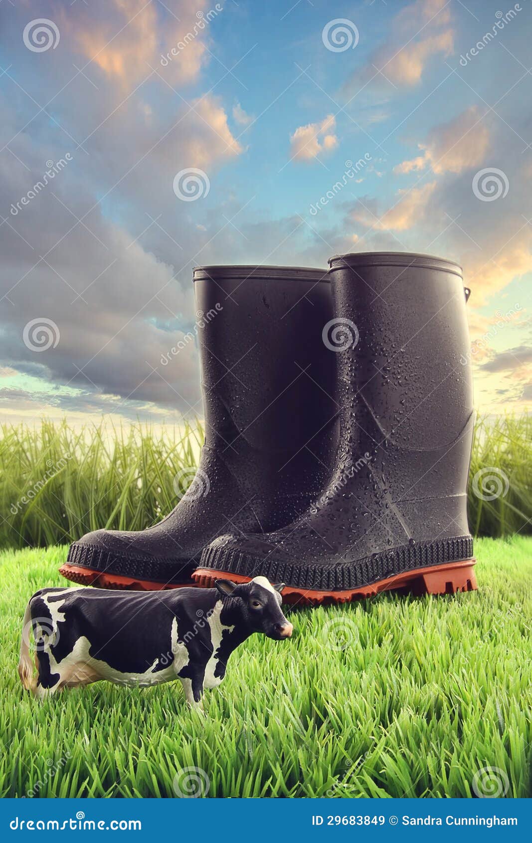 Rubber Boots in Grass with Toy Cow Stock Image - Image of easter, shape ...