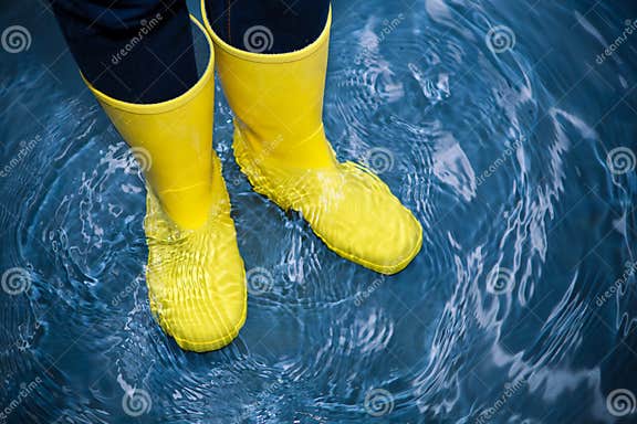 Rubber boots in the water stock photo. Image of inside - 27717584