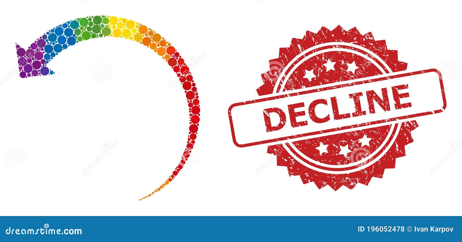 Rubber Decline Stamp and Bright Colored Rotate Backward Collage Stock ...