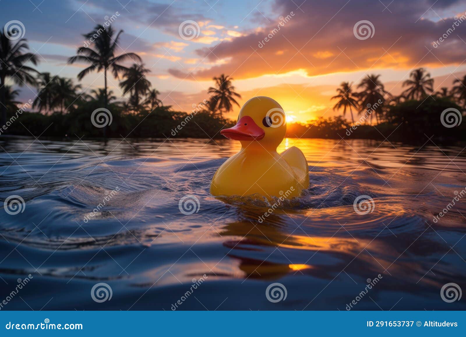 Rubber Duck Backlit by a Bright Tropical Sunset Stock Image - Image of ...