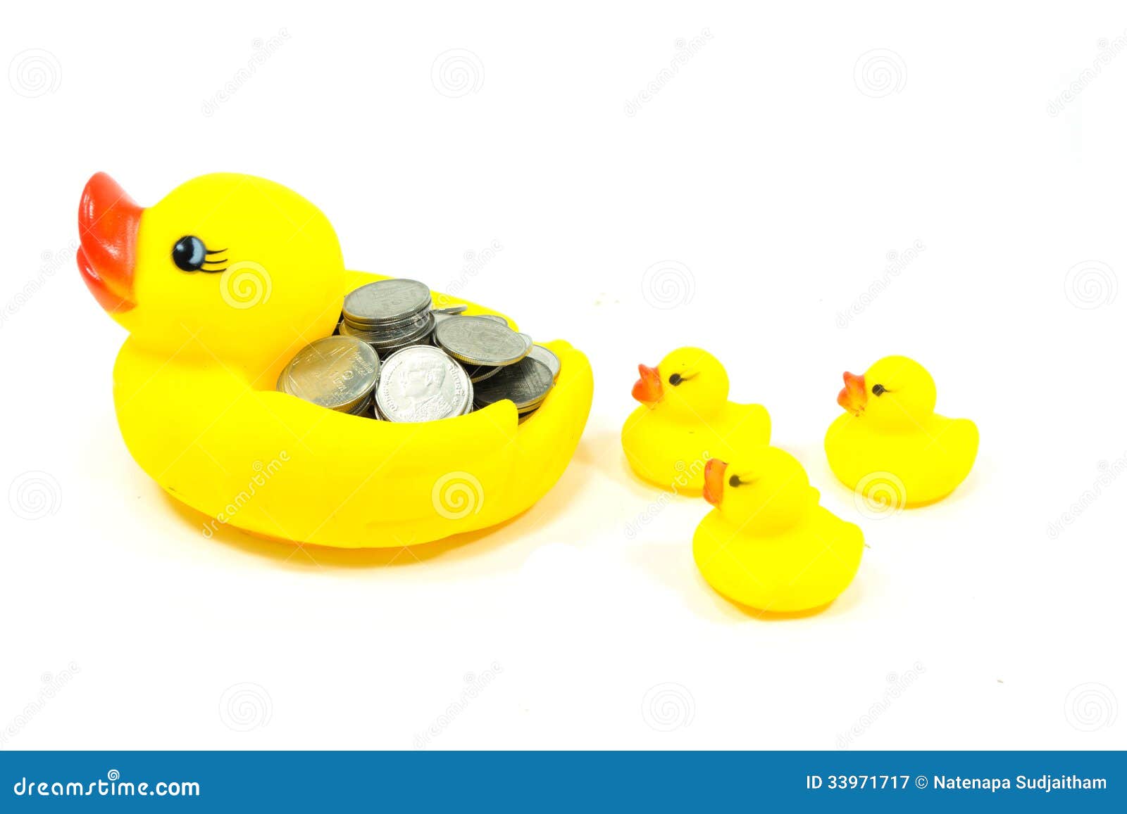 Rubber duck and coin stock image. Image of isolated, duckling - 33971717