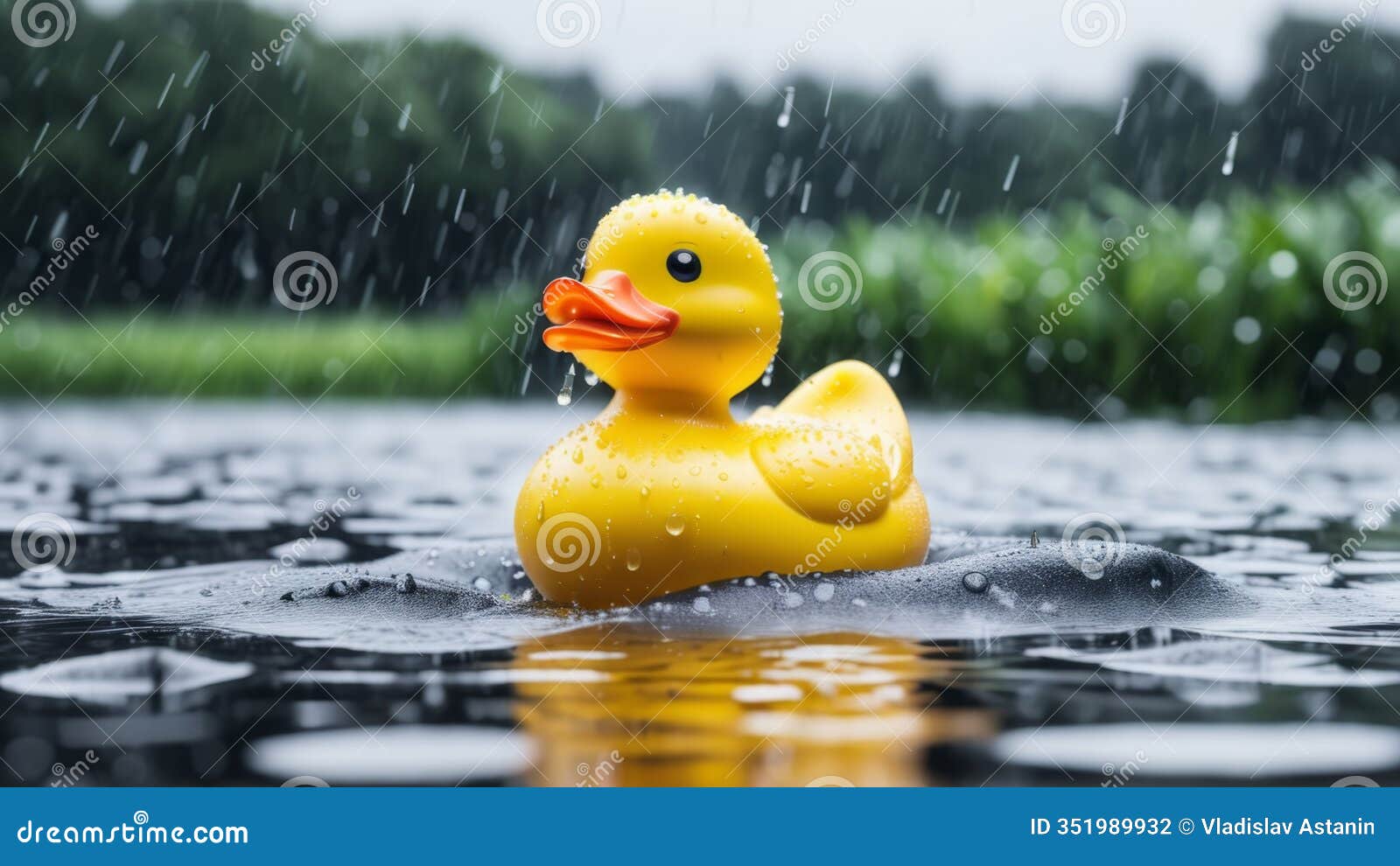 Rubber Duck Floats on the River in the Rain Stock Photo - Image of ...