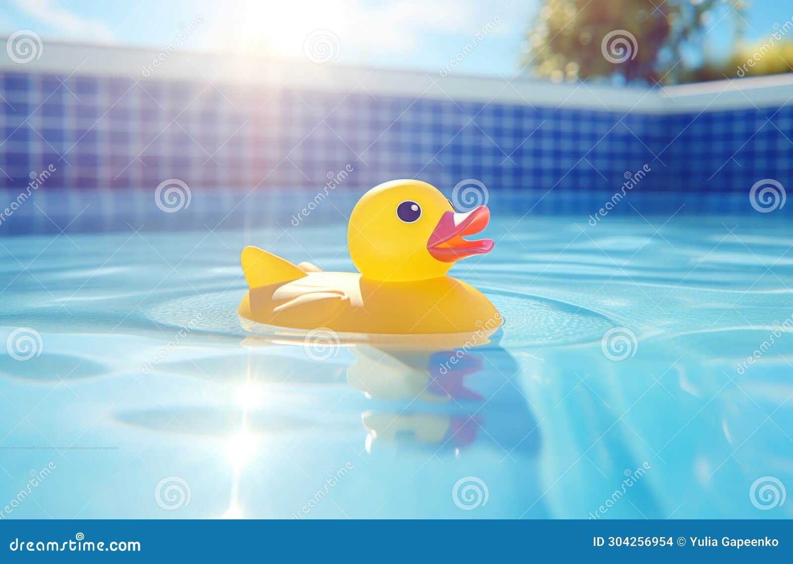 A Rubber Duck in the Pool with Some Sun Lights Stock Photo - Image of ...