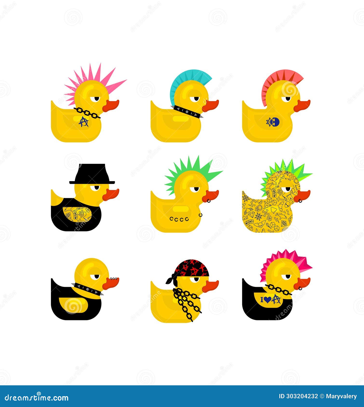 Rubber Duck Punk Set. Duck Toy Punker Stock Vector - Illustration of ...