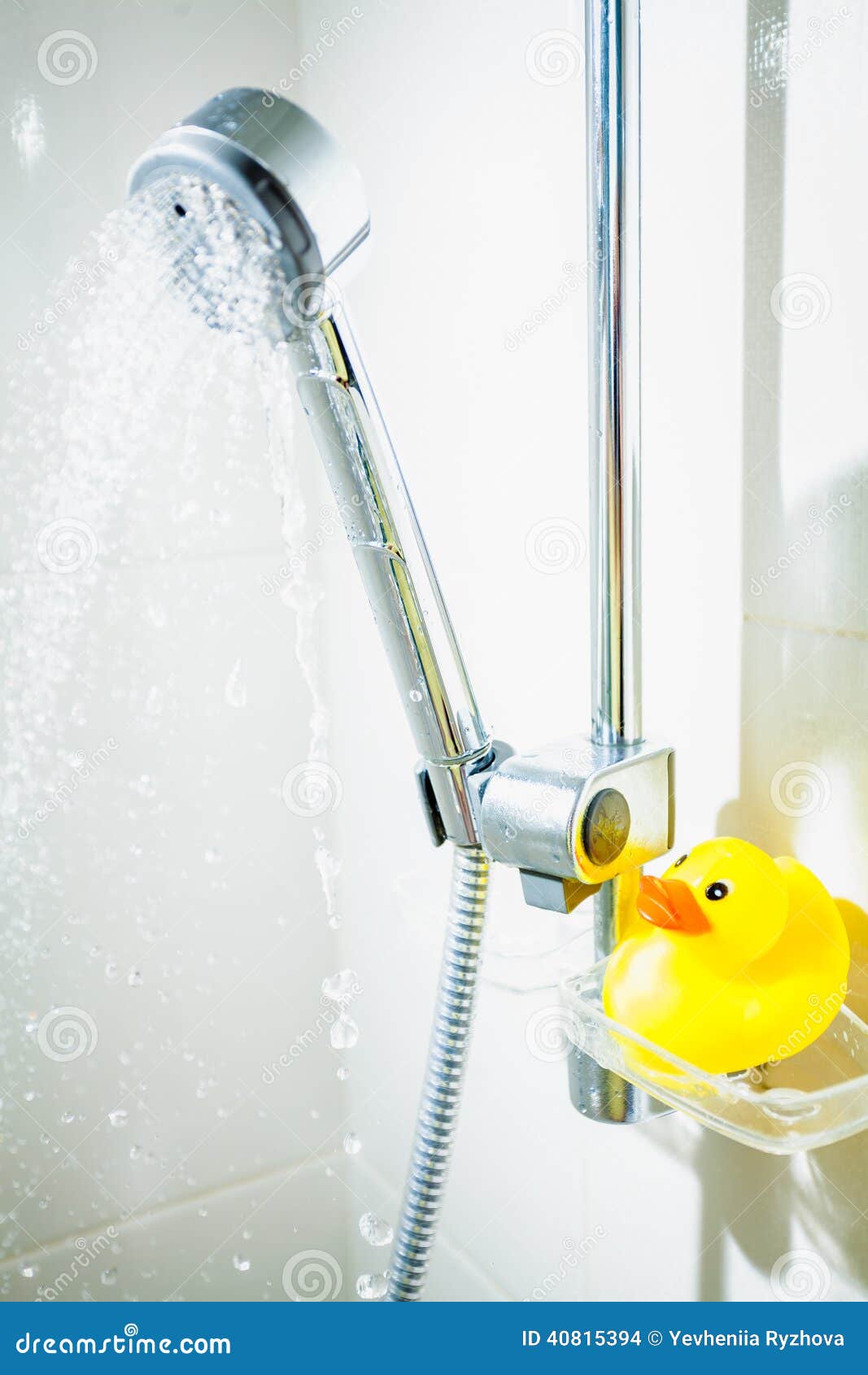 Rubber Duck at Shower with Floating Water Stock Photo - Image of ...